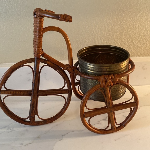 Accents | Vintage Bamboo Bike Plant Stand With Brass Pot | Poshmark